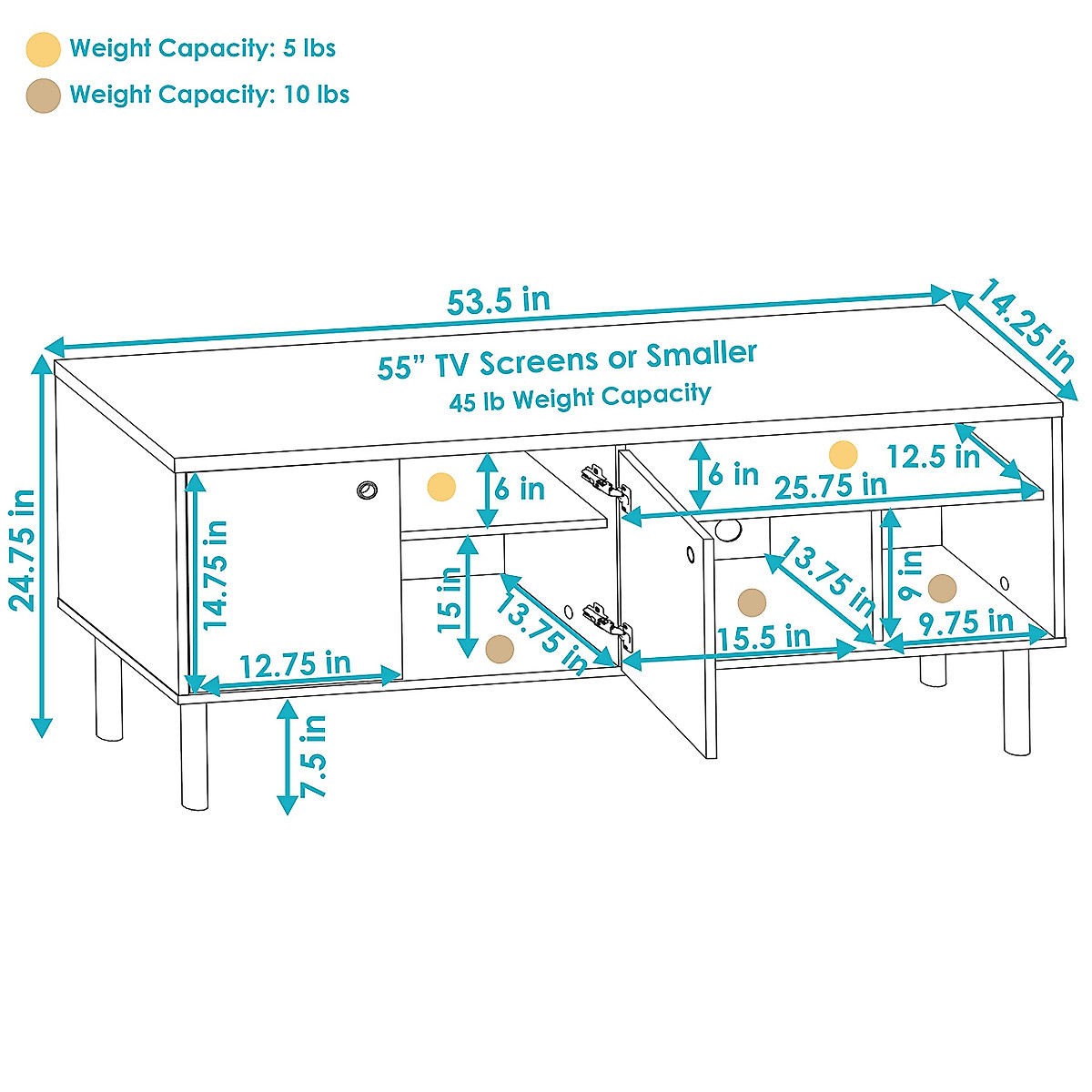 Sunnydaze Mid-Century Modern TV Stand for 55-Inch TV - Living Room Entertainment Center with Storage - Media Console Cabinet with Shelves - Gray