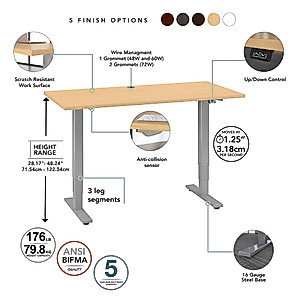 Bush Business Furniture Move 40 Series Height Adjustable Desk, 72W x 30D, Natural Maple