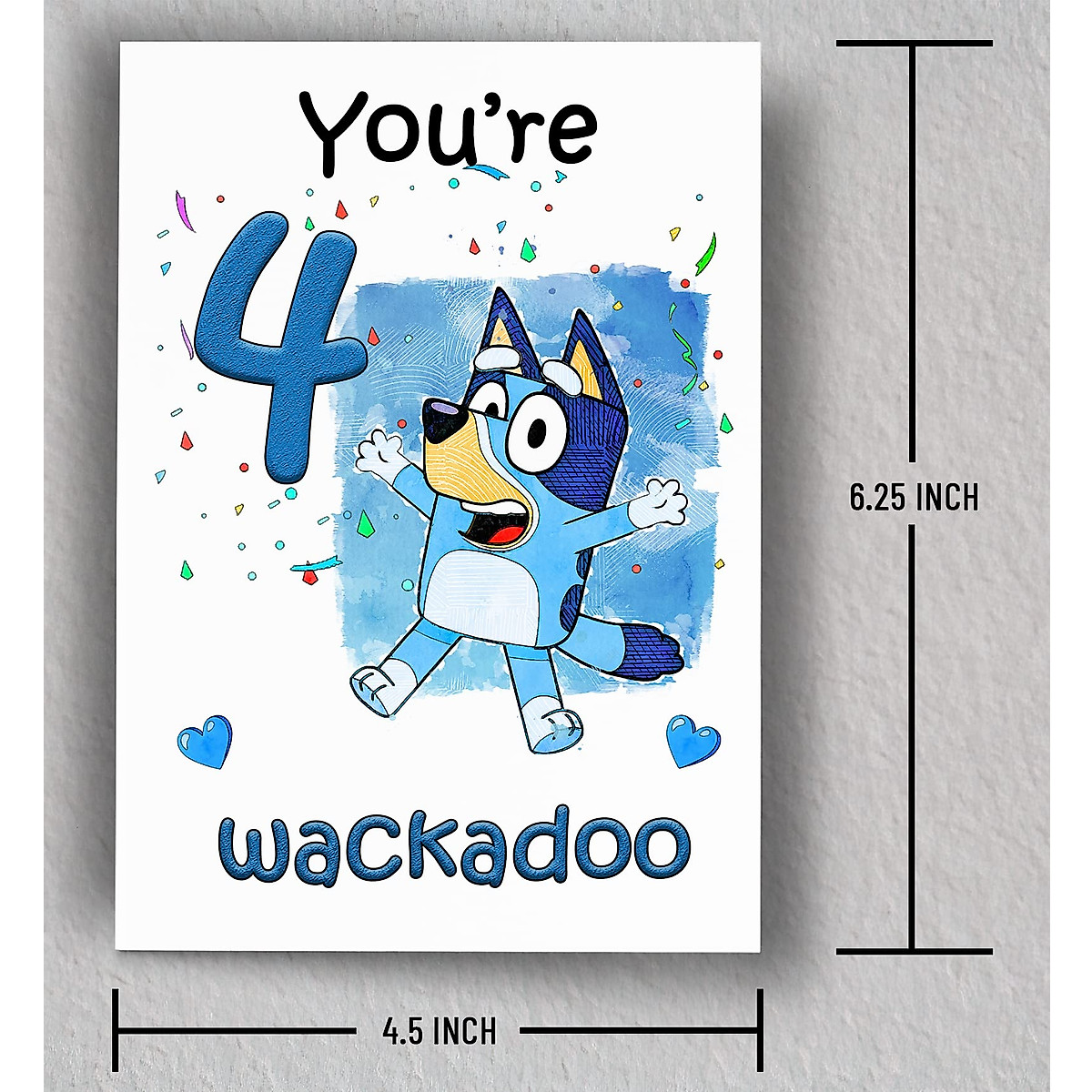 Kids' Wackadoo Birthday Card | For ages 1-6 | Fun Party Greeting Card | Gift for Kids | Blank Card (Blue, age 4)
