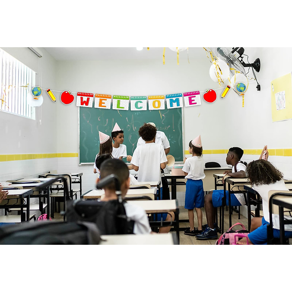 WaaHome Welcome Banner for Classroom Decorations, Pencil Welcome Back to School Bulletin Board Cutouts Set for Kindergarten Elementary Middle School Classroom Party Decorations Favors Teacher Supplies