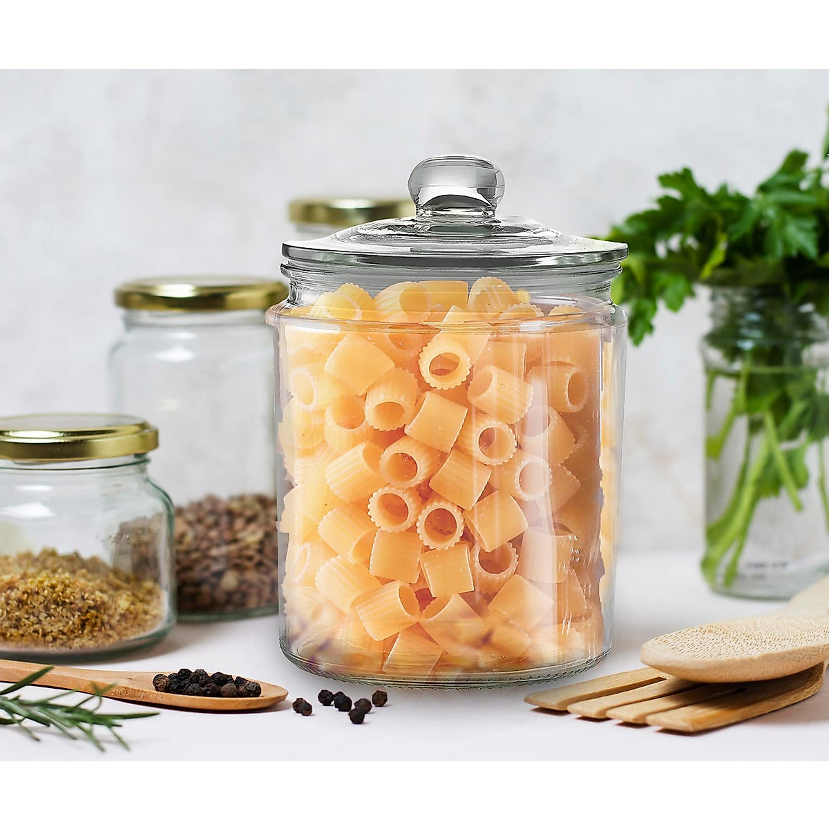 Set of 2 Glass Jar with Lid (2 Liter) | 1/2 Gallon Airtight Glass Storage Cookie Jar for Flour, Pasta, Candy, Dog Treats, Snacks & More | Glass Organization Canisters for Kitchen & Pantry | 68 Ounces (Set of 2)