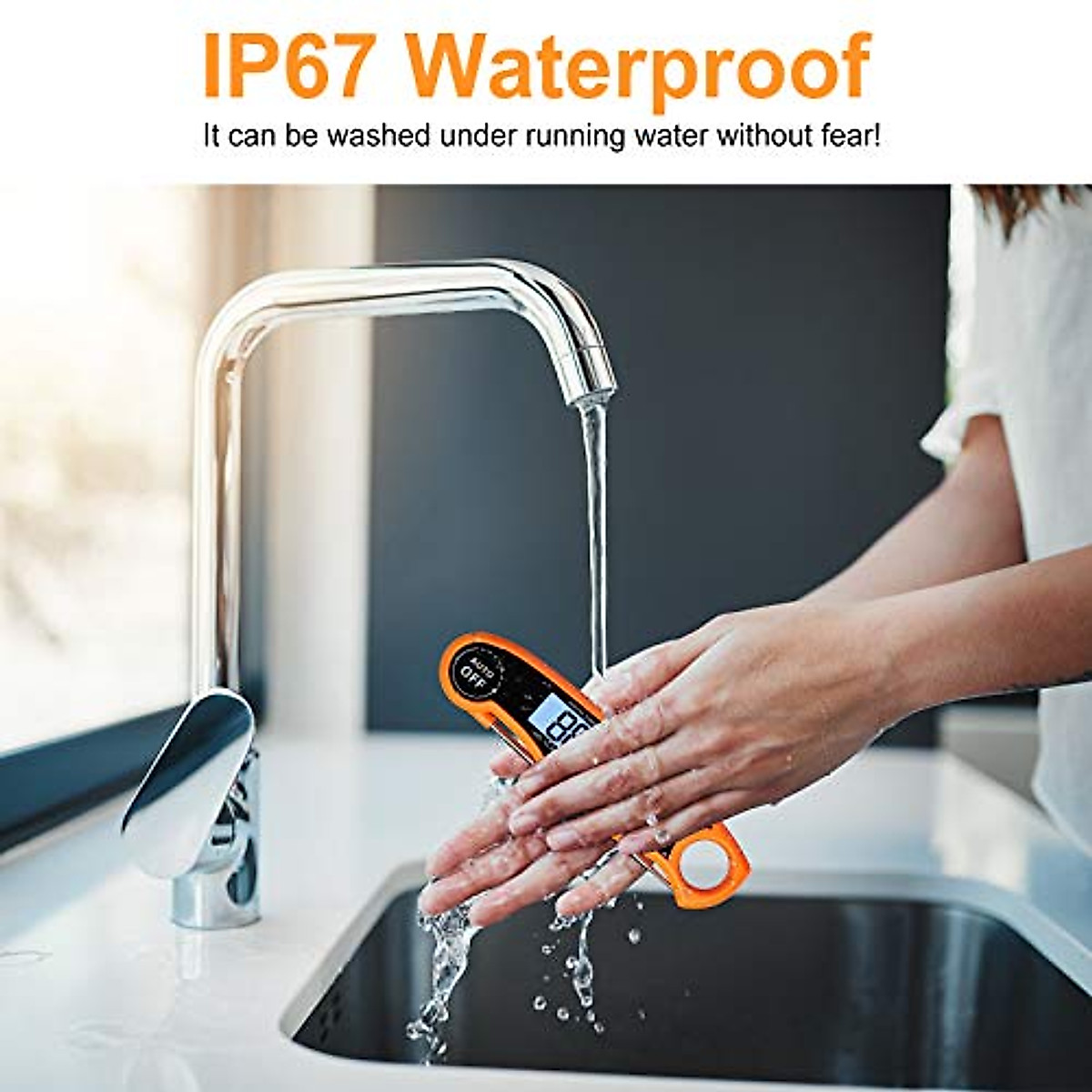 Comluck Instant Read Meat Thermometer - CA001 Digital Oven Cooking Food Min Max Thermometer Magnetic Waterproof with Backlight for Adults Kitchen Grill Steak Outdoor BBQ Barbecue Baking