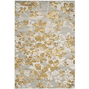 SAFAVIEH Evoke Collection Area Rug - 6'7" x 9', Grey & Gold, Floral Design, Non-Shedding & Easy Care, Ideal for High Traffic Areas in Living Room, Bedroom (EVK236P)