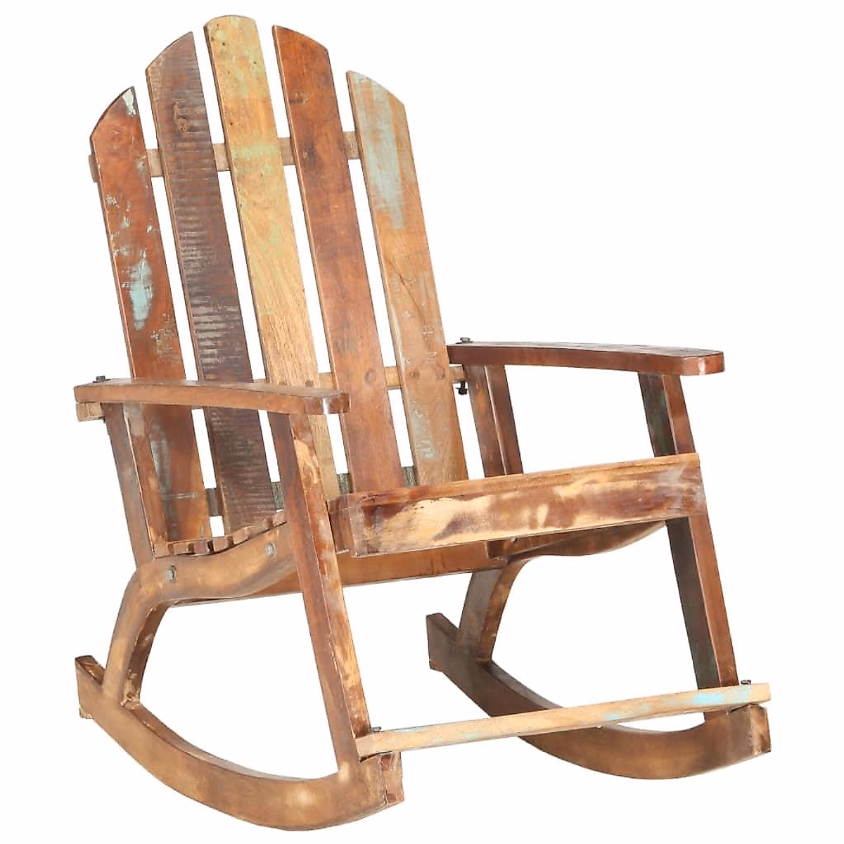 Rustic Outdoor Rocking Chair - Reclaimed Wood Garden Furniture for Relaxation and Comfort - Handcrafted Wooden Rocker for Lawn Porch or Deck-Multicolour