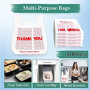 YoYoRain White Thank you T shirt bag, Grocery shopping bag Reusable and Disposable Supermarket Bag 11''x6''x21'' 100PCS