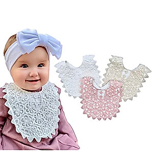 LEAL BABY Pack of 3 cute WATERPROOF Bibs, adjustable snap closure. Ideal for Drooling and Teething babies ages 0-36 months. (White, Pink, Ivory)
