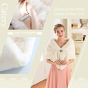 Catery Wedding Bridal Faux Fur Shawls and Wraps Women Fur Stole Winter Cover Up Accessories for Women and Girls(White) (US 4-14 (S-M), Beige)