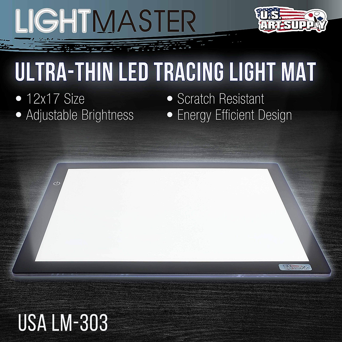 U.S. Art Supply Lightmaster 24.3" Diagonal Professional (A3) 12"x17" LED Lightbox Board 12-Volt Super-Bright Ultra-Thin 3/8" Profile Light Box Pad Dimmable - Measuring Overlay Grid & Circle Template