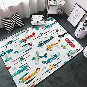 Soft Area Rug Non Slip Washable for Indoor,Airplanes Boys,Large Floor Carpets Doormat Covering Living Room Bedroom 5 x 7Ft