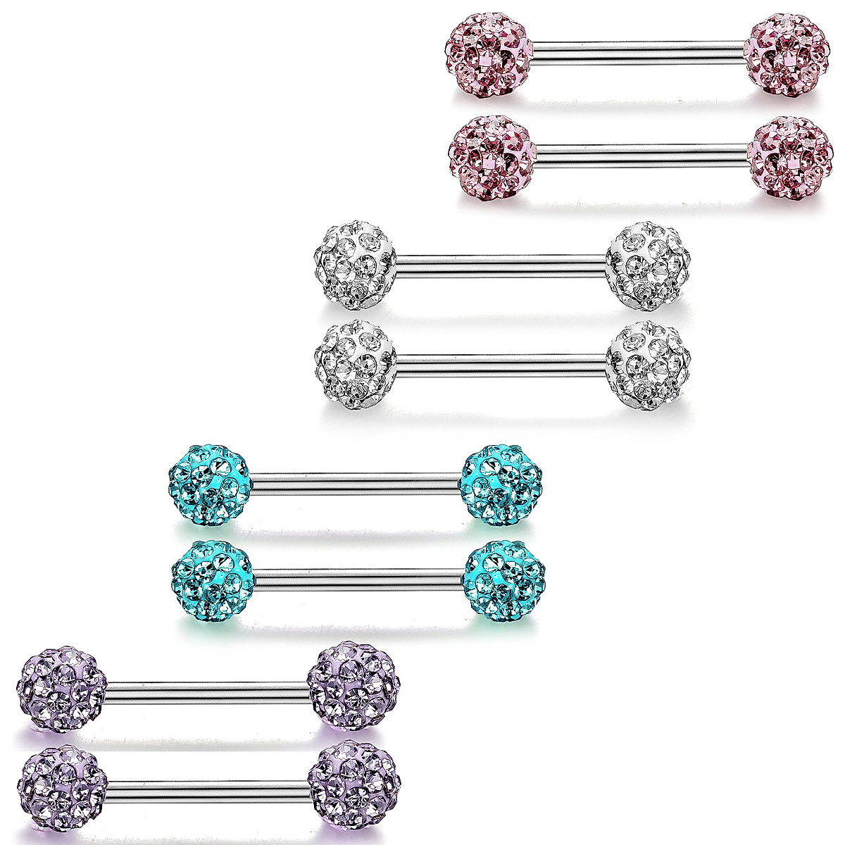 ORAZIO 6-8 Pcs 14G 316L Stainless Steel CZ Nipple Piercing Barbell Belly Button Ring for Women