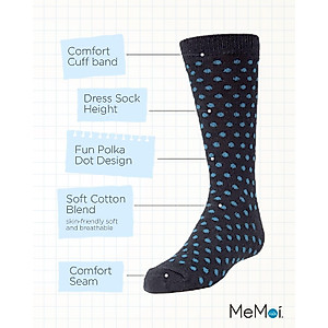 MeMoi Polka Dot Cotton Blend Boys Dress Socks Navy 10-12