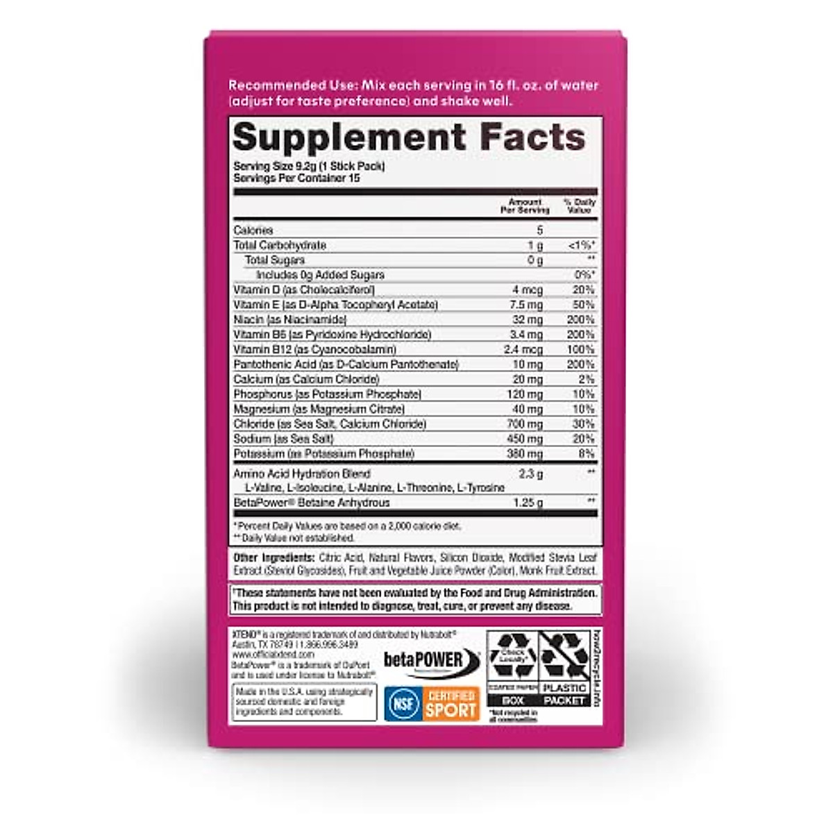 XTEND Healthy Hydration | Superior Hydration Powder Packets | Electrolyte Drink Mix | 3 Essential Amino Acids | NSF Certified for Sport | 15 Sticks,