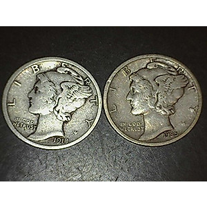 1916 to 1945 PDS Mercury Dimes - 90% Silver - Set of 2 Dimes US Mint - VG-08 and better