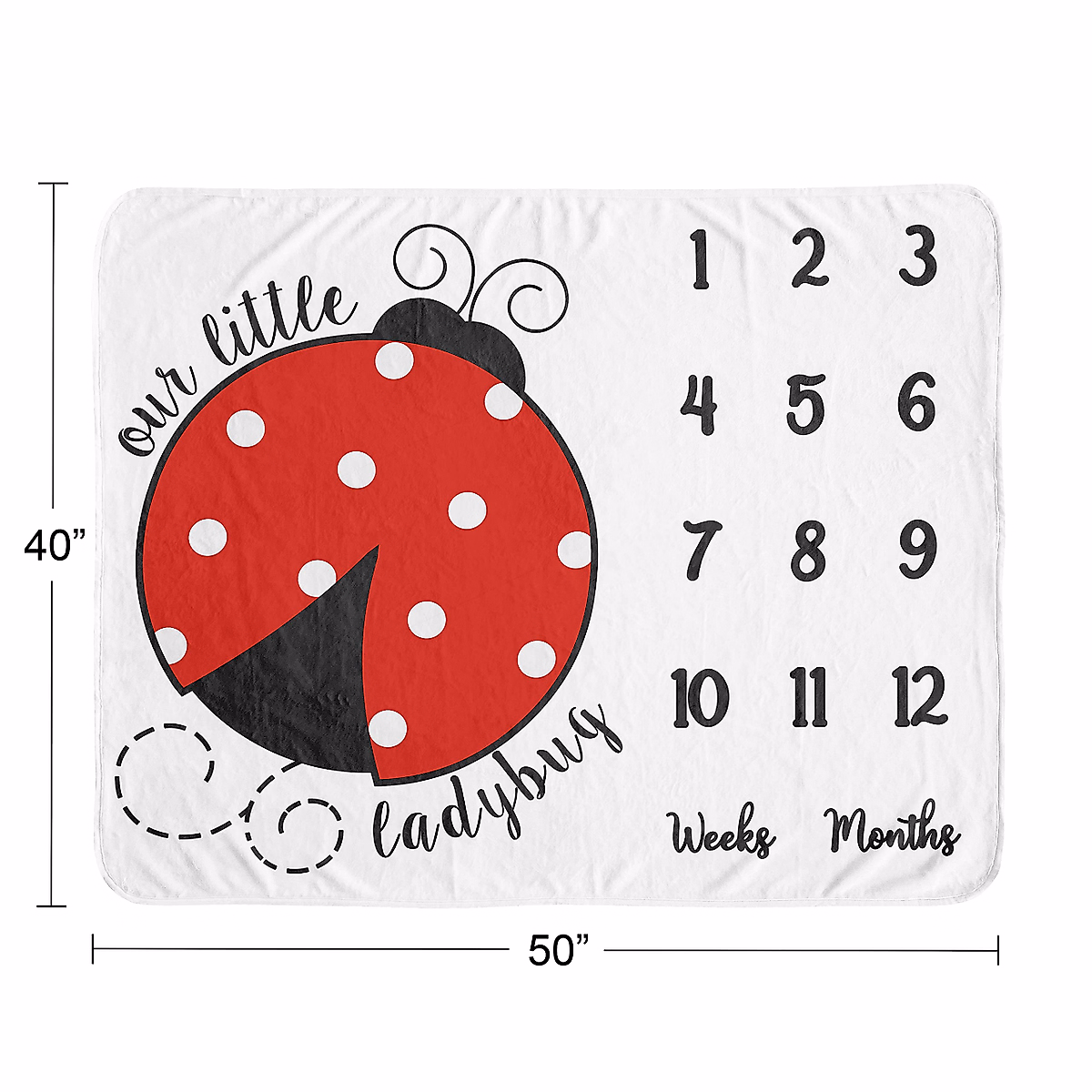 Sweet Jojo Designs Little Ladybug Girl Milestone Blanket Monthly Newborn First Year Growth Mat Baby Shower Memory Keepsake Gift Picture - Red Black and White Polka Dot