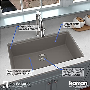 Karran QUWS-875 Undermount 32.5 in. Large Single Bowl Quartz Workstation Kitchen Sink in Concrete