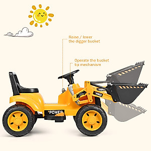 Costzon Ride on Car, Excavator Toy w/Front Loader, Horn, Forward/Backward, Controllable Digging Bucket, Digger, 6V Battery Powered Electric Vehicle Construction Tractor, Electric Car for Kids