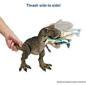 Mattel Jurassic World Dominion Dinosaur Toy, Thrash ‘N Devour Tyrannosaurus Rex Action Figure with Sound & Motion