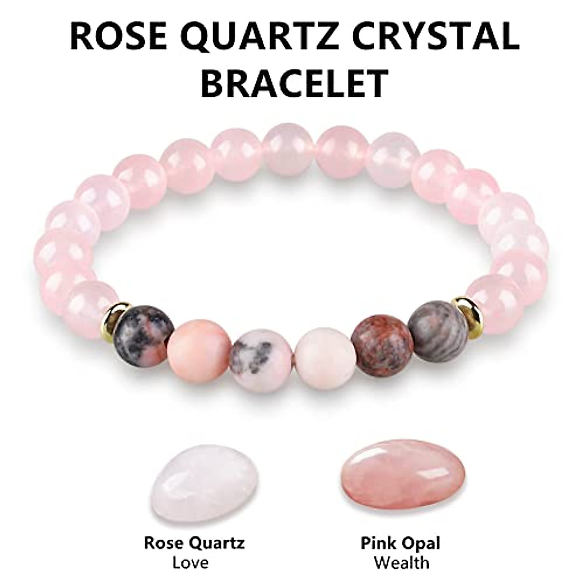 HOZEAL Rose Quartz Bracelet, Love Friendship Pink Crystal Stone Chakra Bracelet, Business Money Energy Wealth Good Luck Prosperity Feng Shui Beaded Bracelet for Men Women (B)