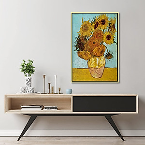 Wieco Art Framed Canvas Wall Art Size L Sunflower by Vincent Van Gogh Oil Paintings Reproduction Abstract Wall Decorations for Living Room Golden Frame Home Decorations