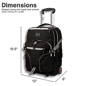 J World New York Lunar Rolling Backpack, Laptop Bag with Wheels, Black, 19.5"