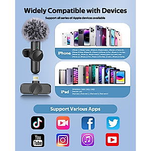 PUSEALON Wireless Lavalier Microphone for iPhone iPad, Professional Tiny Omnidirectional Cordless Lapel Microphone Wireless for iPhone Recording YouTube Interview TikTok Podcast
