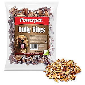 Powerpet Treats Bully Stick Bites - Delicious Dog Treats - All Natural, Long-Lasting Chews, High Protein, Grain-Free, Rawhide-Free - Odorless - Promotes Dental Health, Ideal for All Chewers - 1lb Pack
