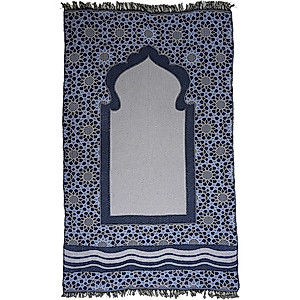 Modefa Turkish Islamic Prayer Mat Janamaz Sajjadah | Thin Woven Cotton Praying Rug | Traditional Muslim Sejada for Men Women Pocket Travel Mat - Stargazer (Blue)