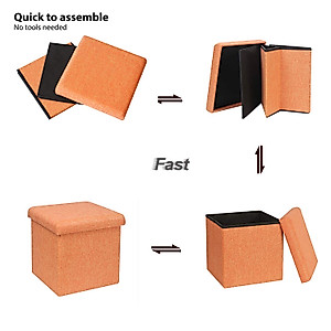 B FSOBEIIALEO Storage Ottoman Cube, Linen Small Foot Seat,for Living Room, Bedroom, Home Office, Dorm Storage Footrest Orange 11.8"x11.8"x11.8"