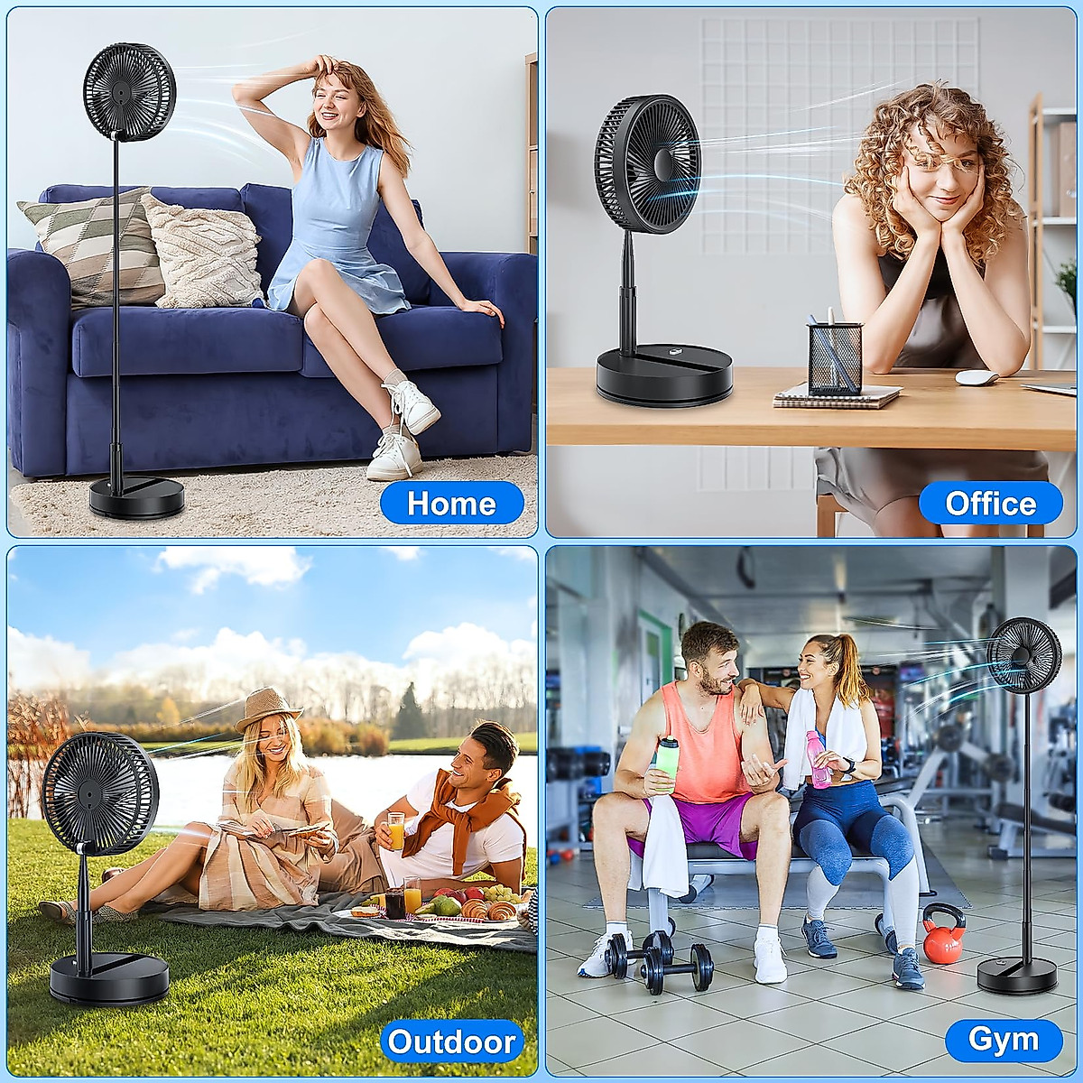 LIPETY Portable Foldable Rechargeable Oscillating Fan - 9" 7200mah Battery Operated USB C Small Fan Remote, Quiet Table Desk Fan Folding Standing Pedestal Fan for Bedroom Rome Office Camping Travel