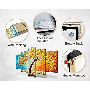 JIMHOMY Wall Art for Living Room Large Canvas Wall Paintings Room Decor Gold Tree Picture Wall Decor Cherry Blossom Flower Painting 3D Textured Petals Framed Art Home Office Decorations 80x40in