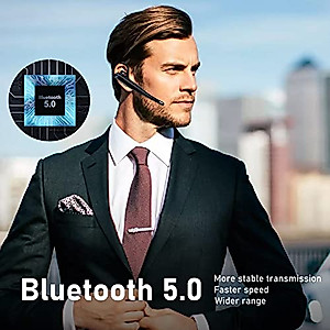 Mosonnytee Headphones Wireless Bluetooth Headset Noise Cancelling Headphones Bluetooth Headset for Cell Phones handsfree Bluetooth earpiece with Microphone Mute one Single Ear 10-Hours Usage