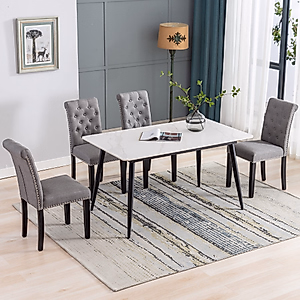 KCC Dining Chairs Set of 4 - Modern Armless Chairs, Upholstered Tufted High Back Kitchen Chairs with Black Legs for Dining Room, Gray