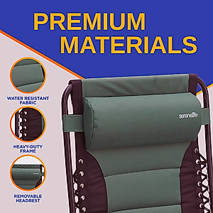 SereneLife SL1ZGRCP36.5 Outdoor Foldable Padded Zero Gravity Lawn Chair-Adjustable Recliners with Plastic Cup Holder Side Table and Pillow (Green and Black)