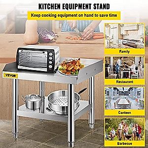 VEVOR Stainless Steel Equipment Grill Stand, 24 x 24 x 24 Inches Stainless Table, Grill Stand Table with Adjustable Storage Undershelf, Equipment Stand Grill Table for Hotel, Home, Restaurant Kitchen