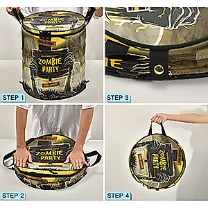 Happy Halloween Zombie Owl Moon Pop Up Laundry Hamper with Lid Foldable Storage Basket Collapsible Laundry Bag for Camping Home Organization