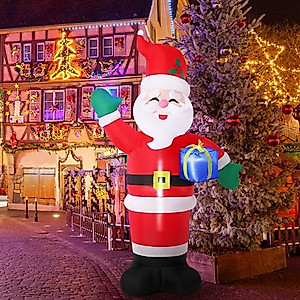 QUUREN 7FT Christmas Inflatables Santa Decoration Blow Up Santa Claus Indoor/Outdoor Decoration with Gift Box Built-in LED Light Waterproof Xmas Inflatables Yard Decor for Home Garden Holiday Party
