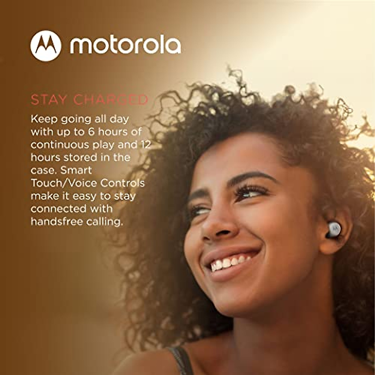 Motorola Moto Buds 250-True Wireless Bluetooth Earbuds with Microphone and Wireless Charging Case - IPX5 Water Resistant, Smart Touch-Control, Lightweight Comfort-Fit, Clear Sound, Deep Bass - White