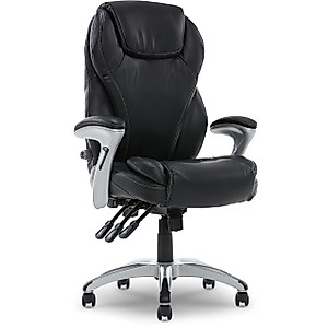 Serta Ergonomic Leather Computer Chair with Layered Memory Foam, Contoured Lumbar, Pillowed Headrest Executive Adjustable Office, Black 25.25D x 29W x 44.5H in