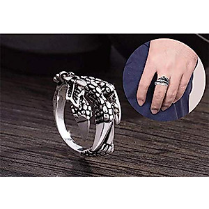 Dragon Claw Ring Silver Ouroboros Snake Serpent Cobra Game of Thrones GOT Medieval Steampunk Stainless Steel Leviathan Poseidon Coiled Dragon Sea Beach Mayan (Dragon Claw) (9)