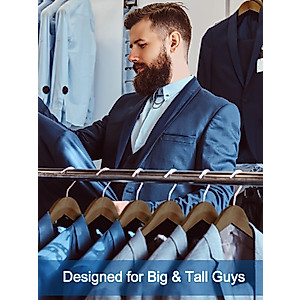 HOUSE DAY 19'' Extra Wide Shoulder Wooden Hangers 6 Pack, Premium Large Wood Suit Hangers with Non Slip Pant Holder, Wide Shoulder Hangers for Suits, Coats, Jackets, Heavy Wide Clothes Hanger, Walnut