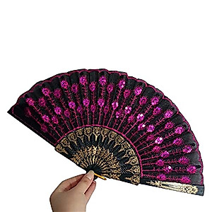Folding Hand Fan Pattern Spanish Lace Silk Folding Hand Held Dance Fan Flower Silk Wedding Hand Fan Cool Bamboo Flower Hand Fans Personalized Decorative Fan (Color : G)