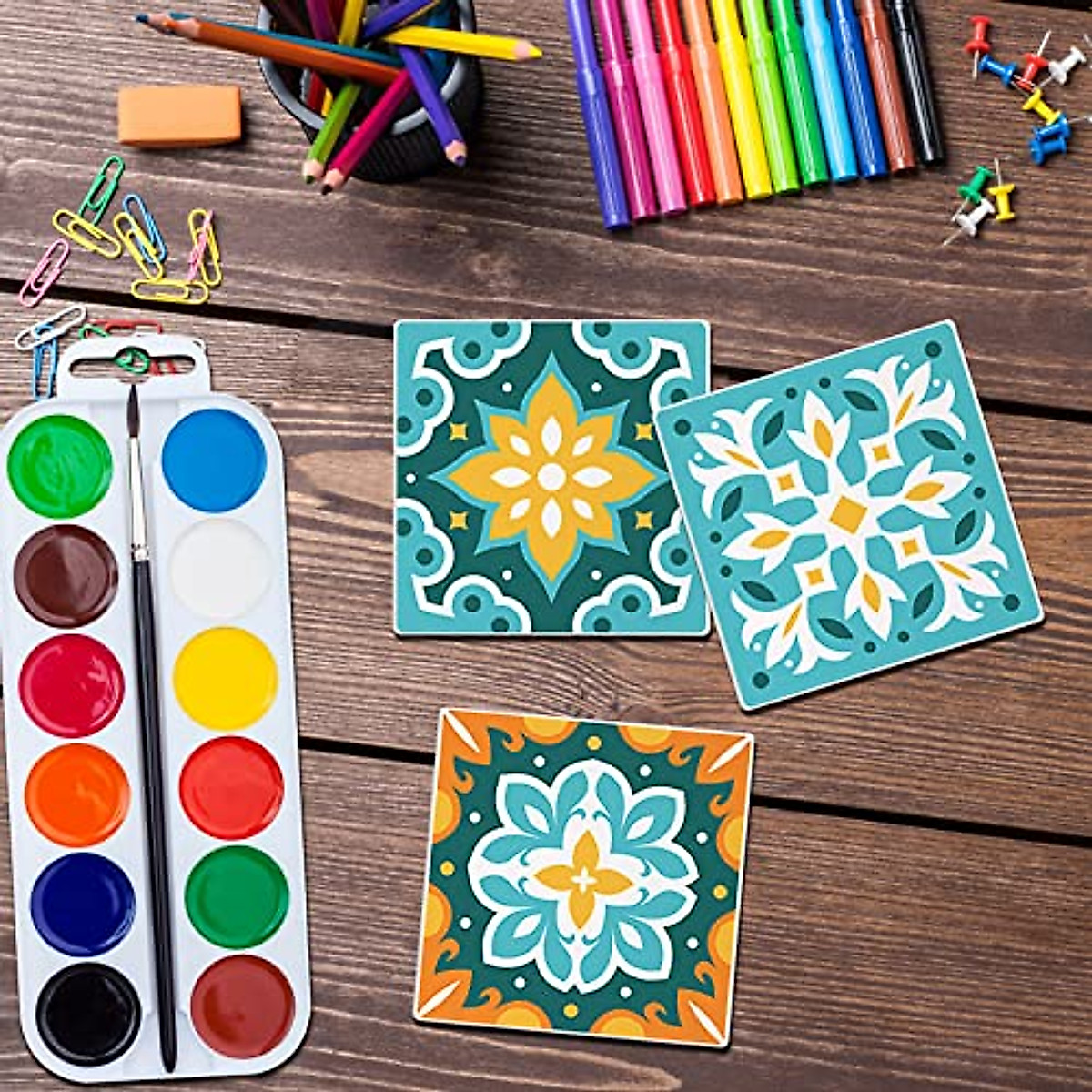 Ceramic Tiles for Crafts Coasters,14 Pack 4-Inches Unglazed Ceramic Coasters for Drinks with Cork Backing Pads,Use with Alcohol Ink or Acrylic Pouring Make Your Own DIY Coasters (Square)