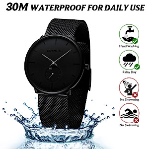Mens Watches Ultra-thin Minimalist Waterproof-Fashion Wrist Watch for Men Unisex Dress with Stainless Steel Mesh Band-Black Hands