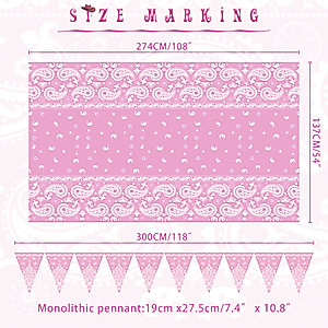 KEFAN Pink Western Cowgirl Horse Party Tablecloth Decorations, Bandana Table Cloth, Triangle Banner, Rectangle Floral Tablecloth for Western Cowgirl Cowboy Themed Party (4pcs)