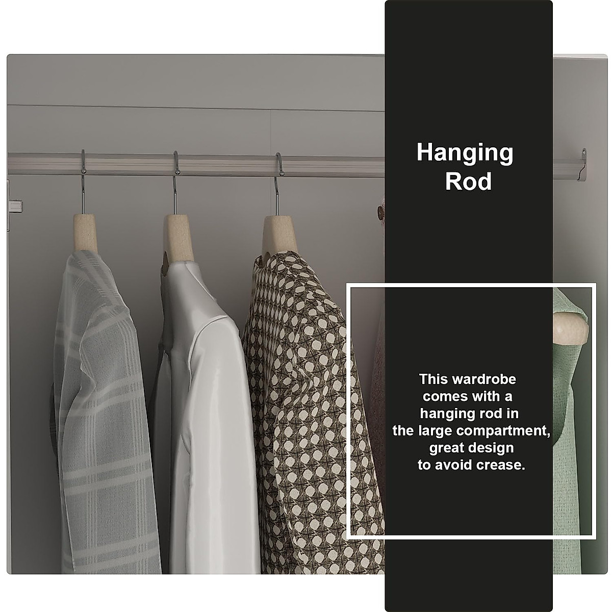 AIEGLE 3-Door Armoire Wardrobe Closet with Drawers, White Coat Closet with Doors, Modern Tall Wardrobe Cabinet Closet with Hanging Rod for Bedroom, Freestanding, White, 20.6" D x 47.2" W x 74.2" H