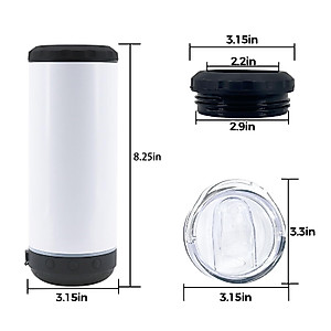 Lilsofee 4 Pack 16oz Sublimation Bluetooth Speaker Blank Tumblers Bulk Stainless Steels Insulated 4 in 1 Can Cooler Beer Holder With Lid and Straw Mix Colors Metal Slim Coozies for Drinks
