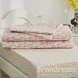 Brandream Vintage Toddler Bedding Set for Girls Pink Floral Comforter Quilt Bedding Bed in A Bag Farmhouse Sheet Set with Pillowcase Adorable Pokla Dot, 4 Piece