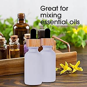 Focus Nutrition 24 Pack Clear Frosted Boston Round Essential Oils Aromatherapy Glass Bottles Jar With Black Bamboo Eye dropper cap, 1oz