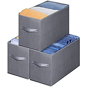 SLEEPING LAMB Medium Fabric Storage Baskets for Shelves Organizing Collapsible Storage Bins for Closet Storage Baskets Wardrobe Clothes Organizer, 3 Packs (Grey)