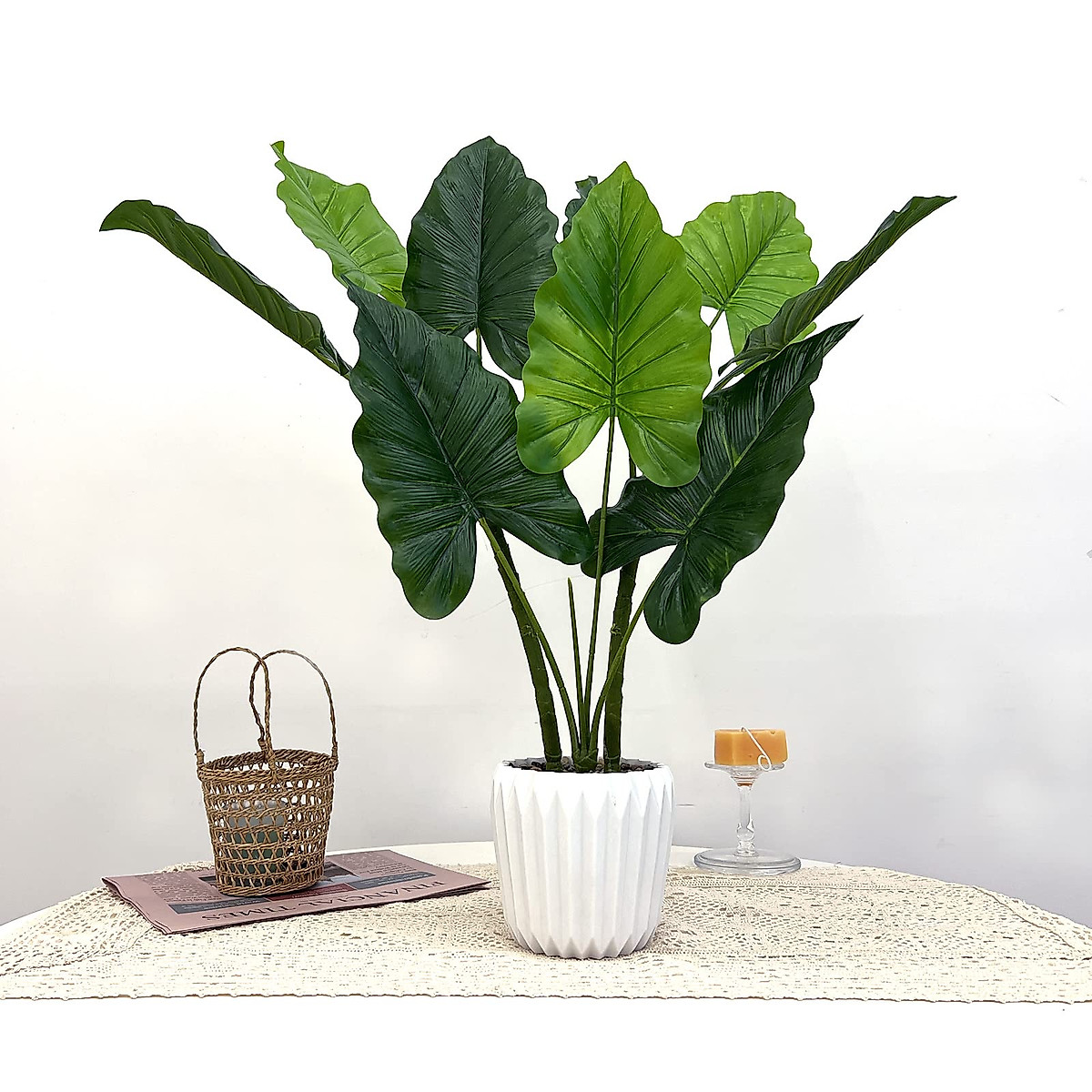 25" Fake Plant in White Pot - Fake Plant Indoor House Plant Artificial Palm Plant in Geometrically Designed for Home, Bedroom, Garden, Office Large Faux Plant for House Decor